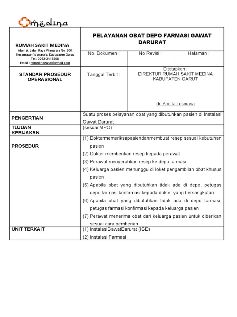 Prosedur Pelayanan Obat Gawat Darurat | PDF | Sains & Matematika