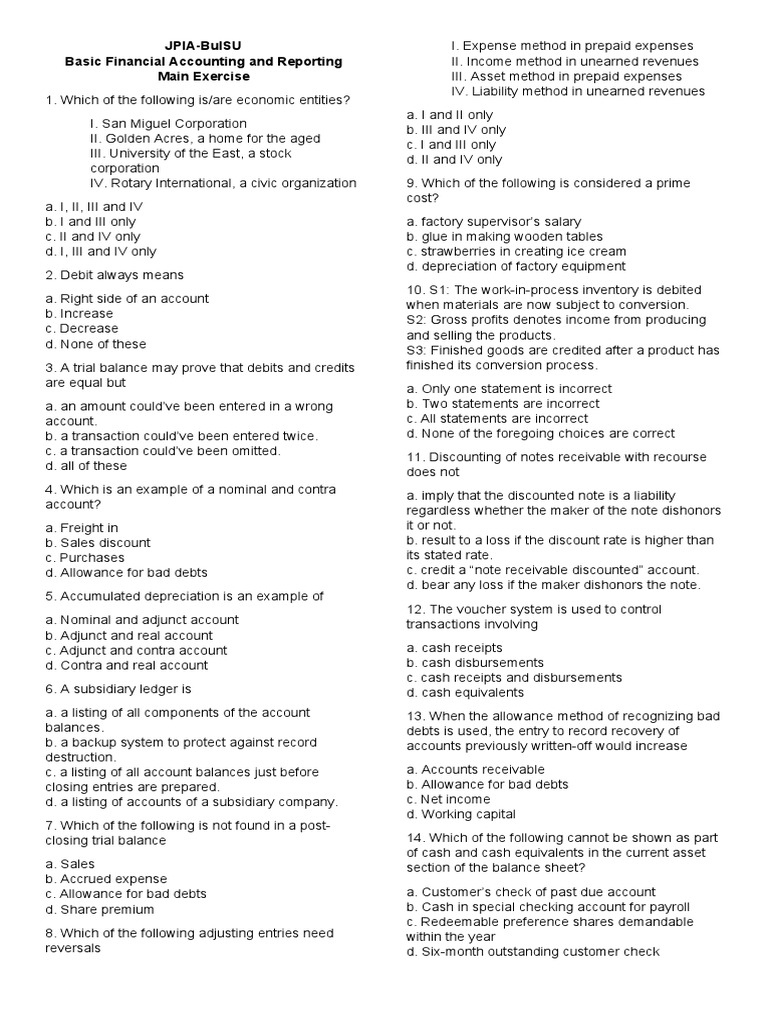 BFAR Practice Exercise Questionnaire | PDF | Debits And Credits | Financial Services