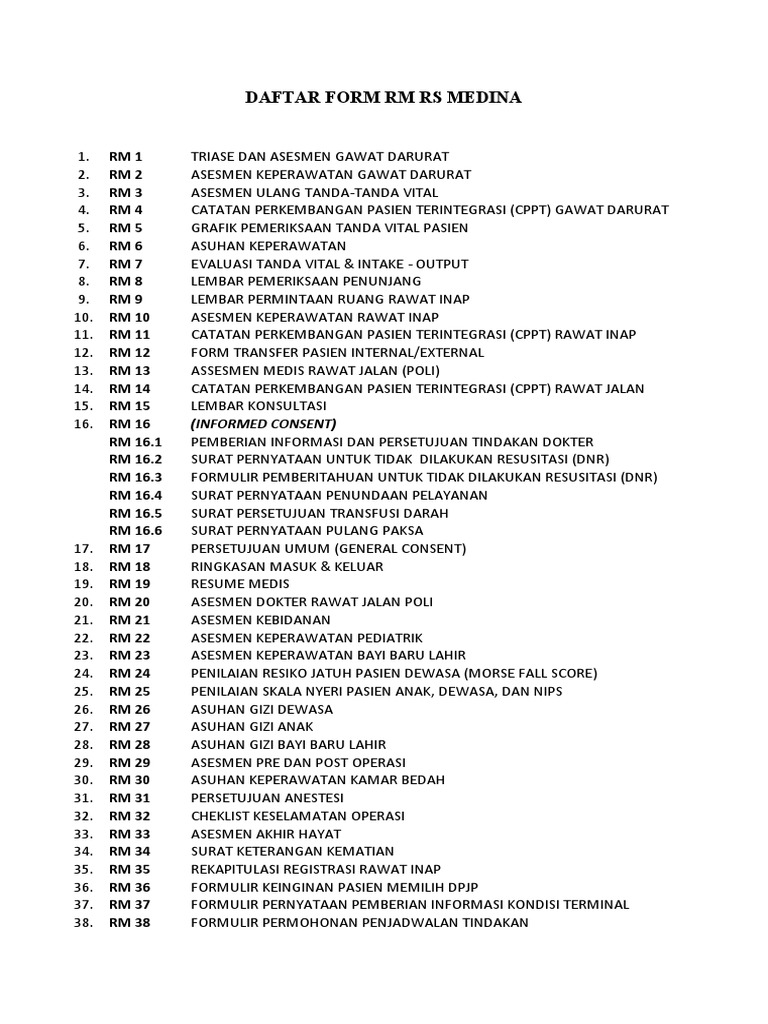 Daftar Form RM RS Medina | PDF