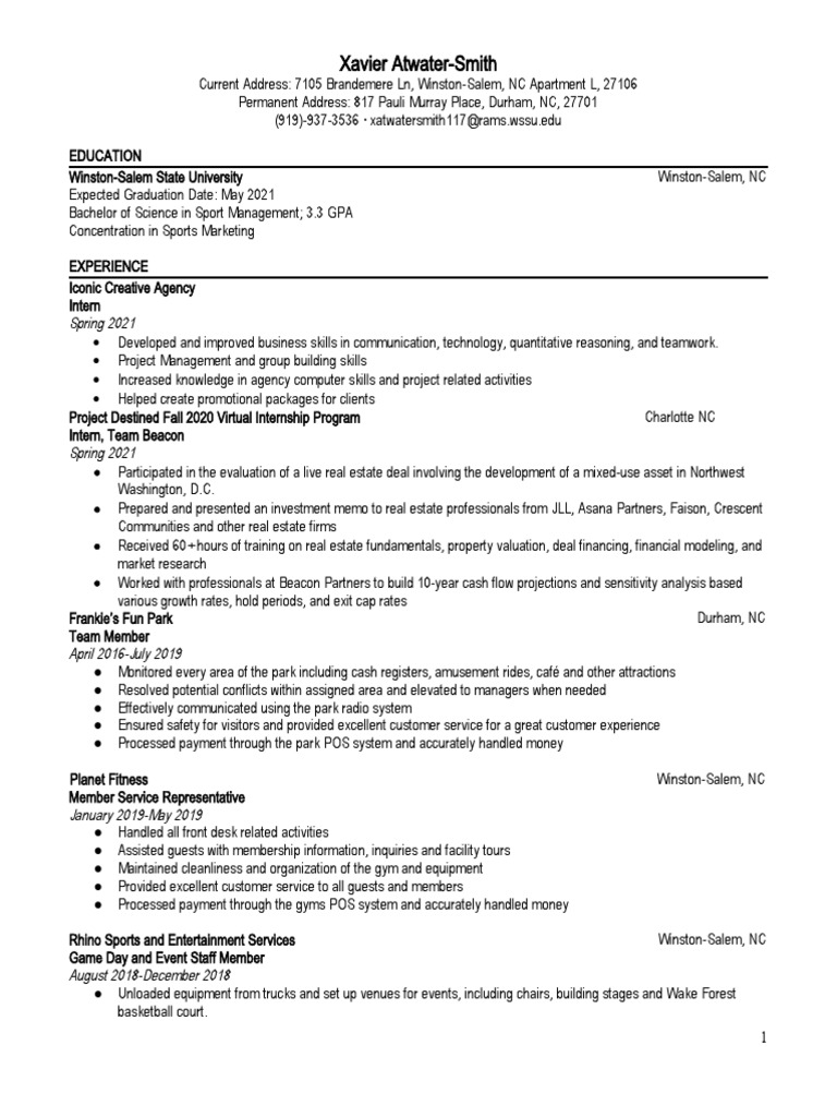 Xavier Atwater-Smith Full Resume | PDF | Business | Economies