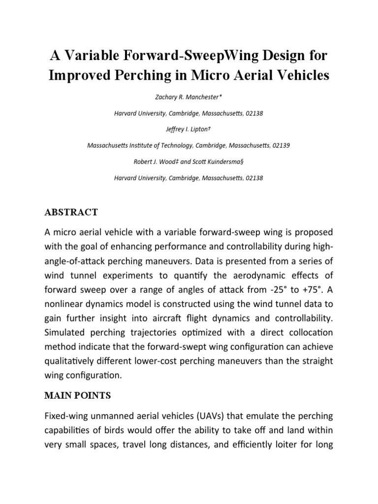 A Variable Forward-Sweep Wing Design for Improved Perching Maneuvers in ...
