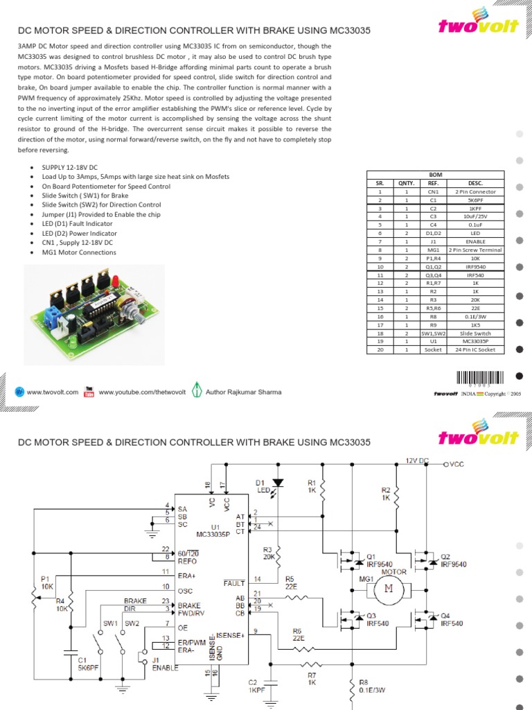 DC Motor Speed & Direction Controller With Brake Using Mc33035 | PDF ...