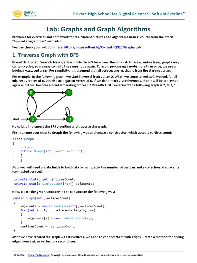 Lab: Graphs and Graph Algorithms: 1. Traverse Graph With BFS | PDF | Vertex (Graph Theory ...
