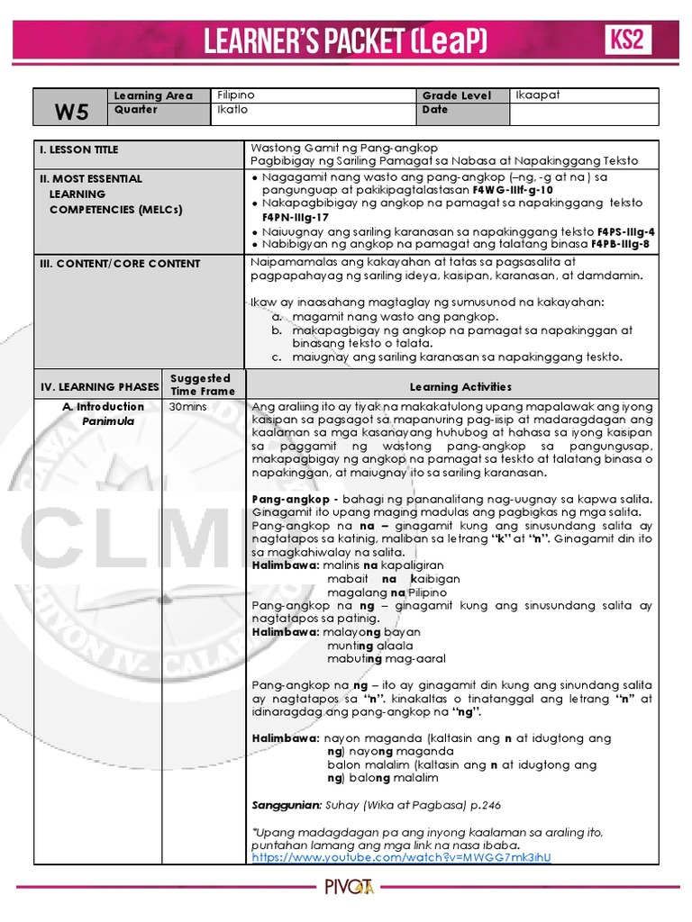 LeaP Filipino G4 Week 5 Q3 | PDF