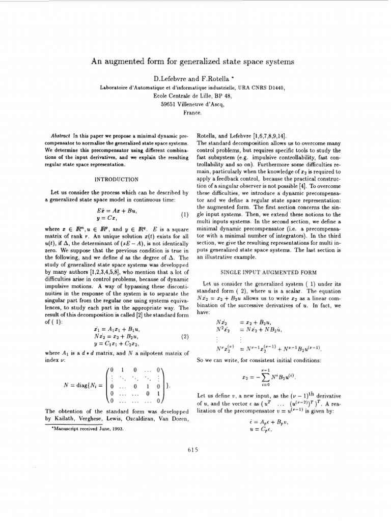 1993an Augmented Form For Generalized State Space Systems | PDF ...