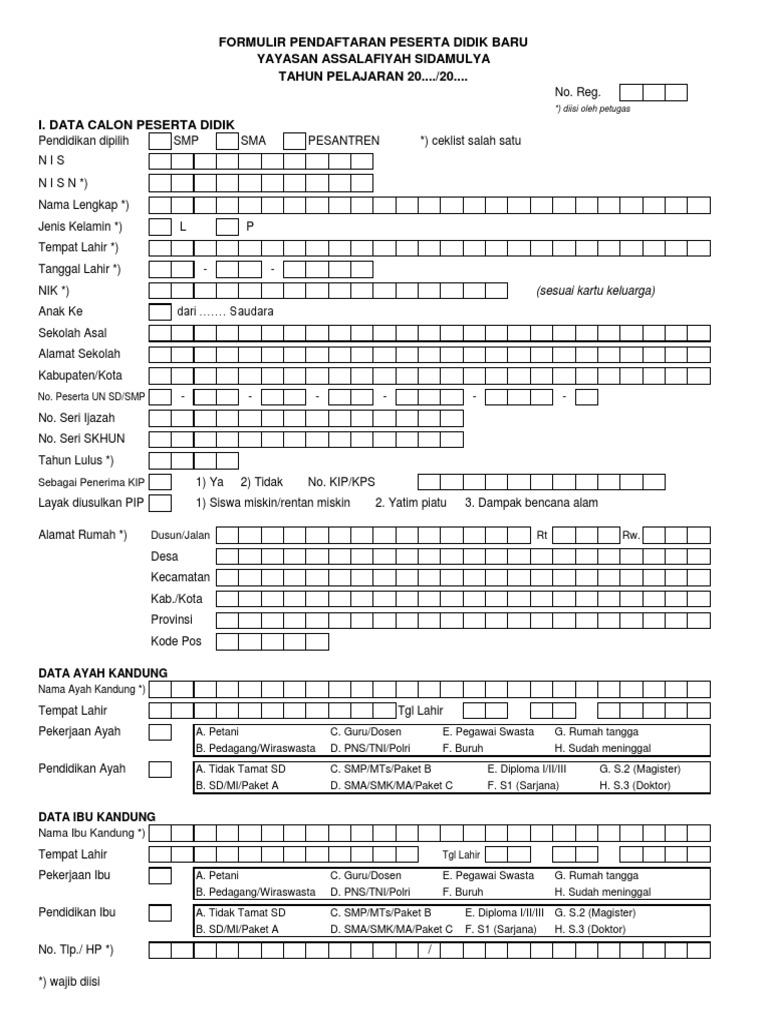 Formulir Pendaftaran PPDB Assalafiyah | PDF