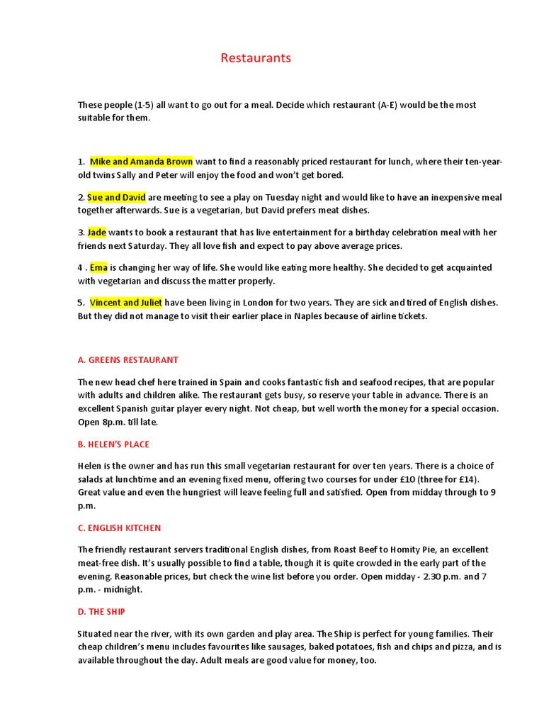 Restaurants | PDF | Restaurants | Meal