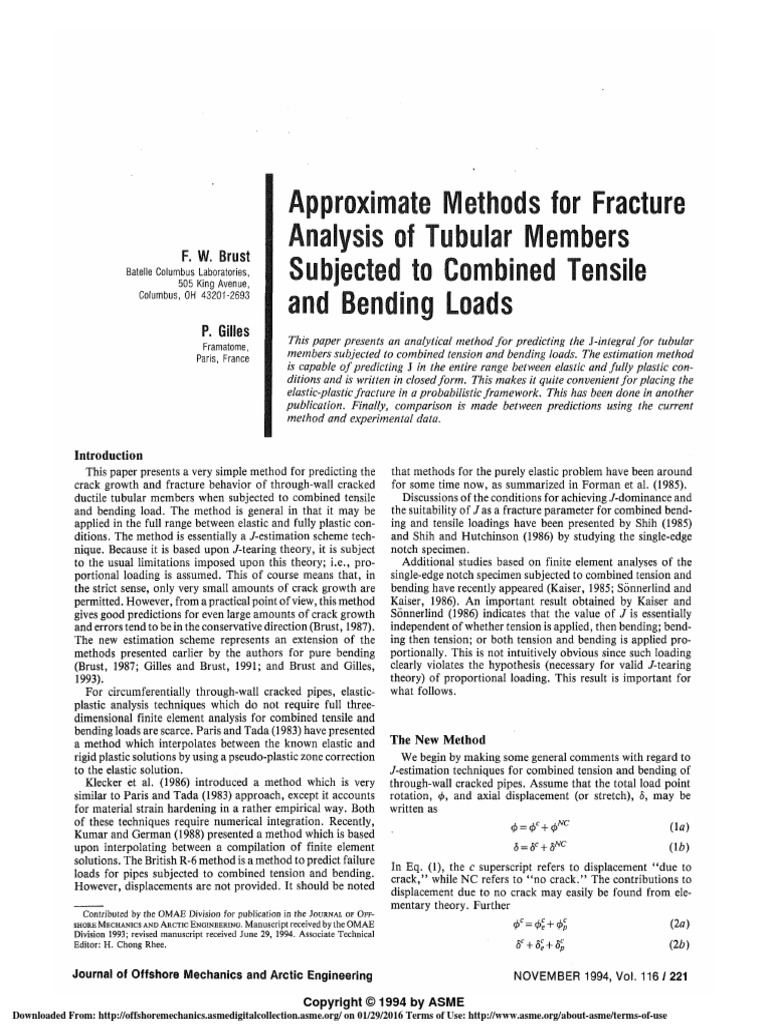 Approximate Methods For Fracture Analysis of Tubular Members Subjected ...