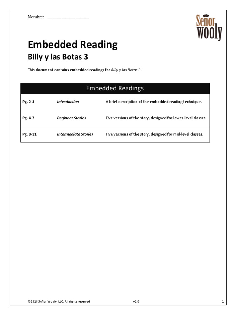 Embedded Reading: Billy y Las Botas 3 | PDF | Reading Comprehension ...
