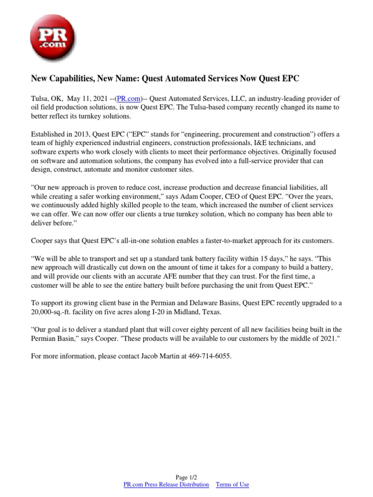 Quest Automated Services Rebrands as EPC | PDF | Business | Computing