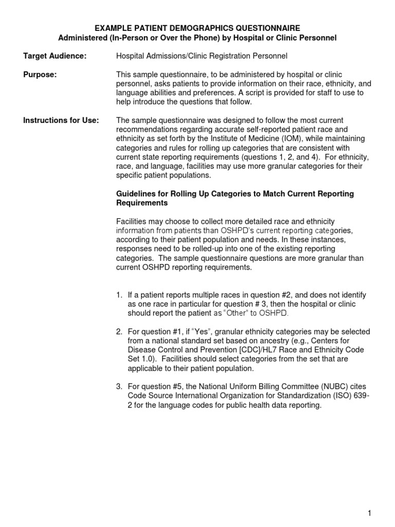 Patient Demographic Questionnaire Template | PDF | Race And Ethnicity ...