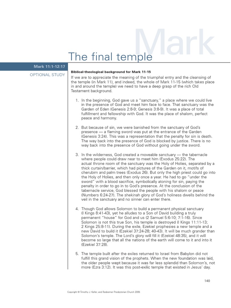 Mark 11 Bible Study (Tim Keller) - The Final Temple | PDF | Book Of ...