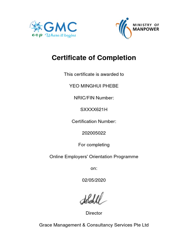 EOP Completion Certification | PDF