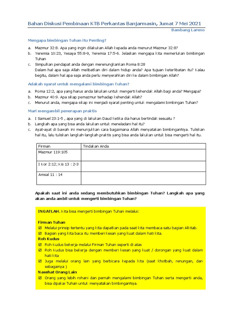 Bahan Diskusi Pembinaan KTB Perkantas Banjarmasin | PDF | Karier & Perkembangan