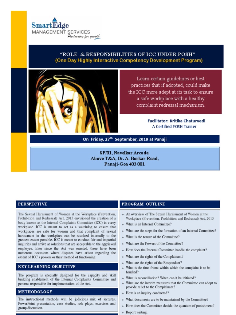 Role & Responsibilities of ICC Under POSH - Program Brochure | PDF ...