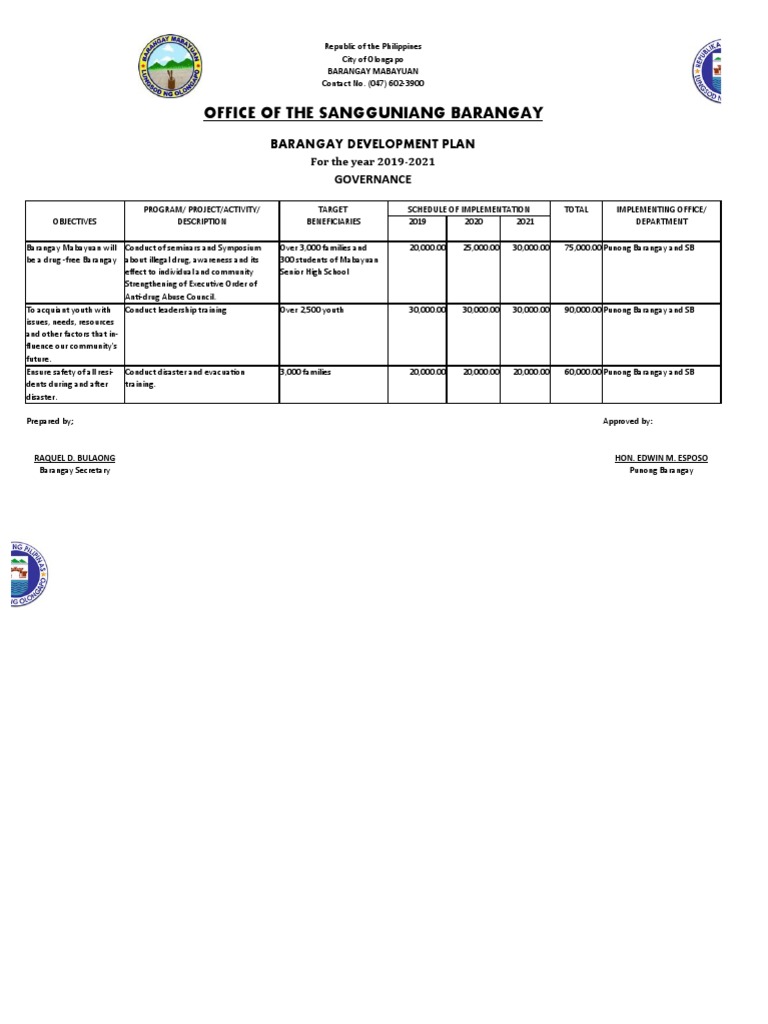 Barangay Dev - Plan | PDF | Policy | Economies