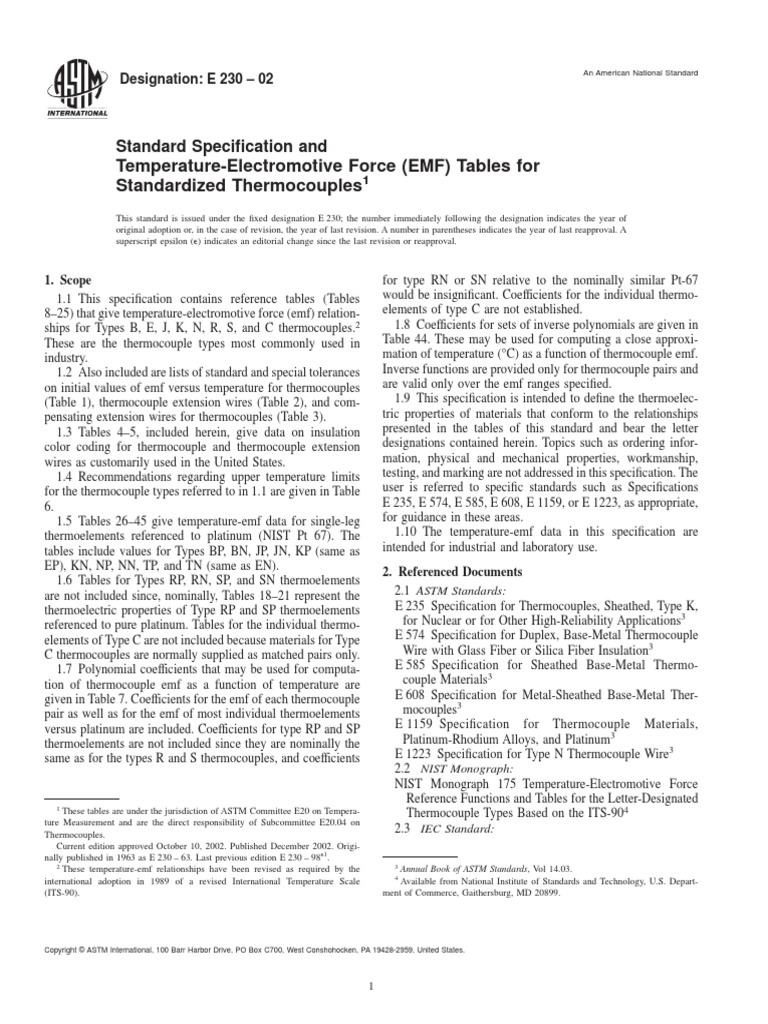 Astm E230 | PDF | Thermocouple | Engineering Tolerance