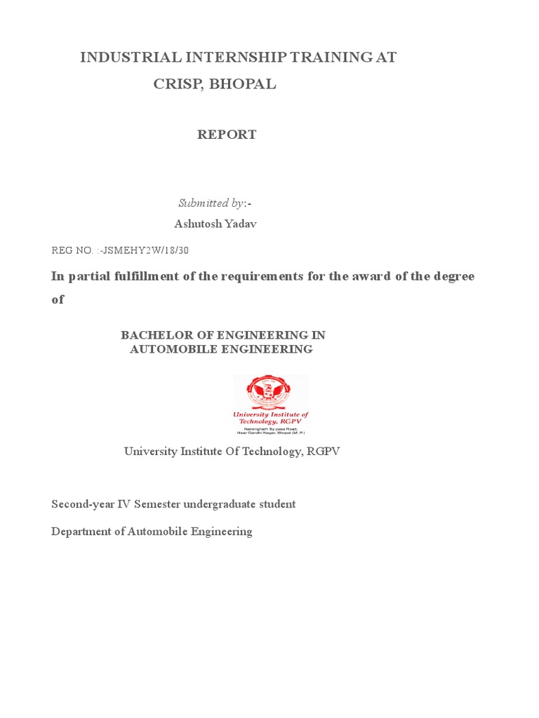 Industrial Internship Training at Crisp, Bhopal: Submitted By:-Ashutosh ...