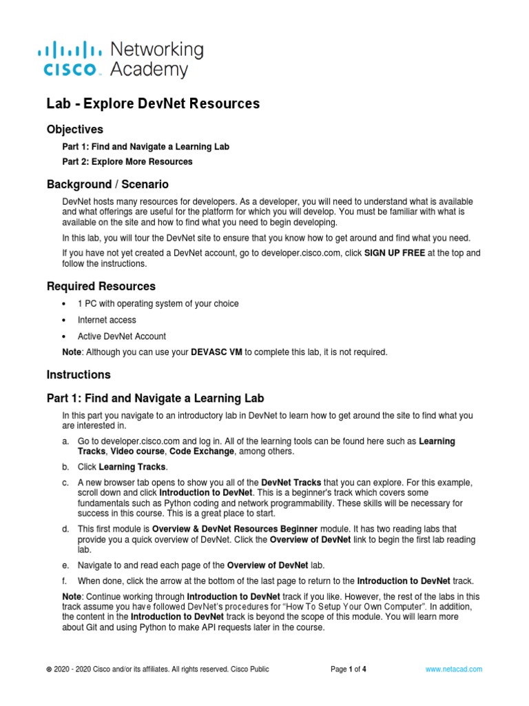 2.2.7 Lab - Explore DevNet Resources | PDF | Computer Networking | Cyberspace