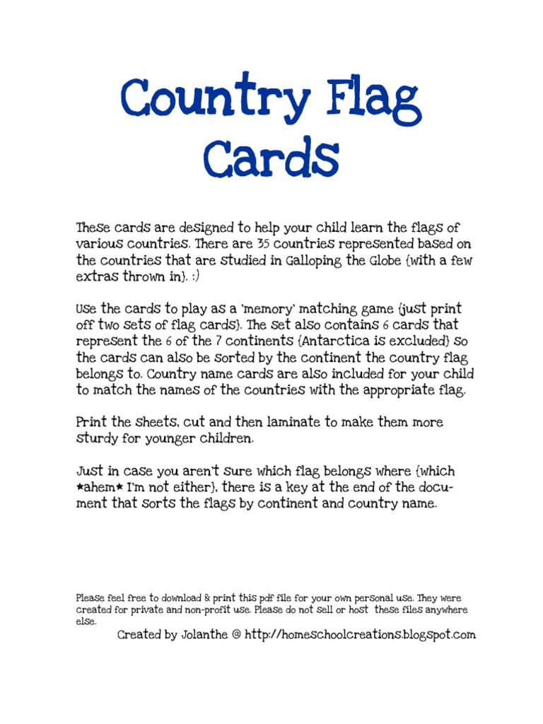Learning Geography through Flag Matching: 35 Country Flags Cards ...
