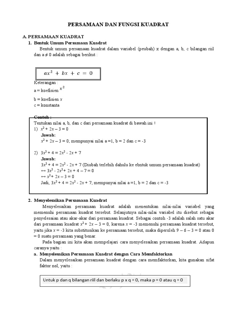 Persamaan Dan Fungsi Kuadrat | PDF | Metode & Bahan Ajar | Komputer