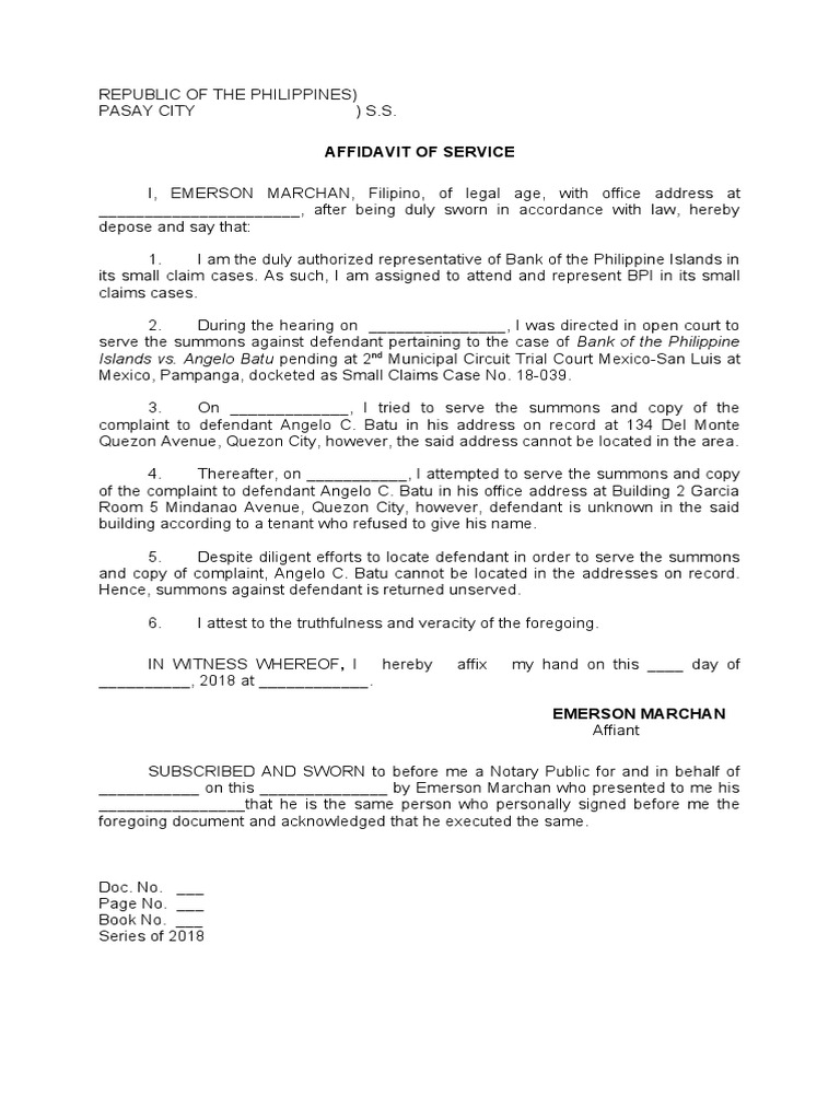 Unsuccessful service affidavit | PDF