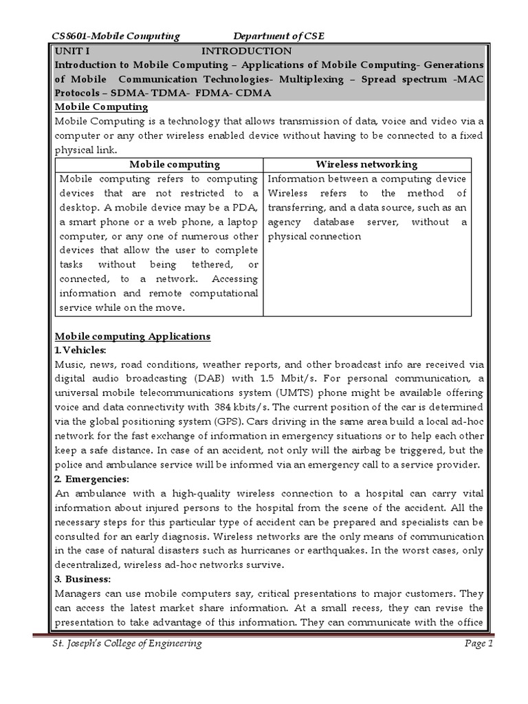 Sjit MC Unit1 | PDF | Channel Access Method | 3 G