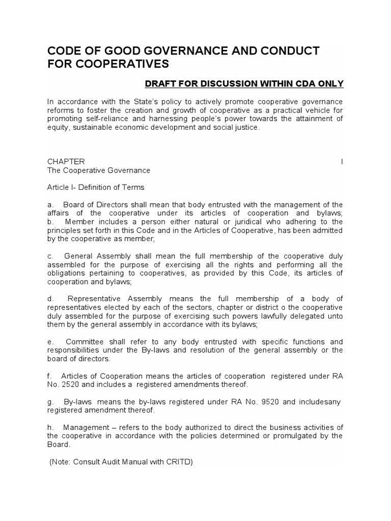 Code of Good Governance and Conduct For Cooperatives | PDF | Board Of ...