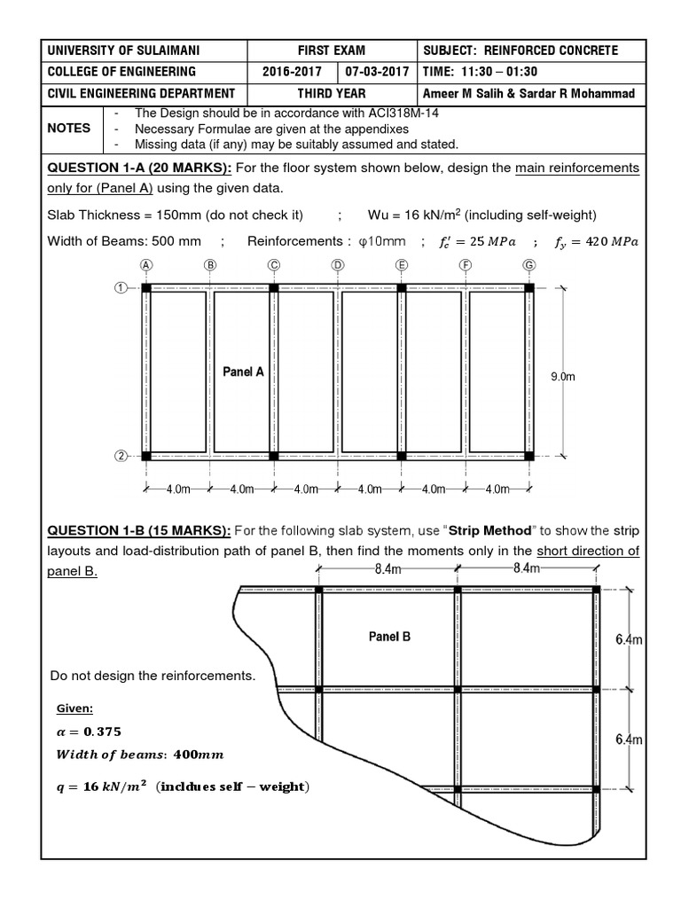 Concrete Design Exam Questions | PDF | Beam (Structure) | Reinforced ...