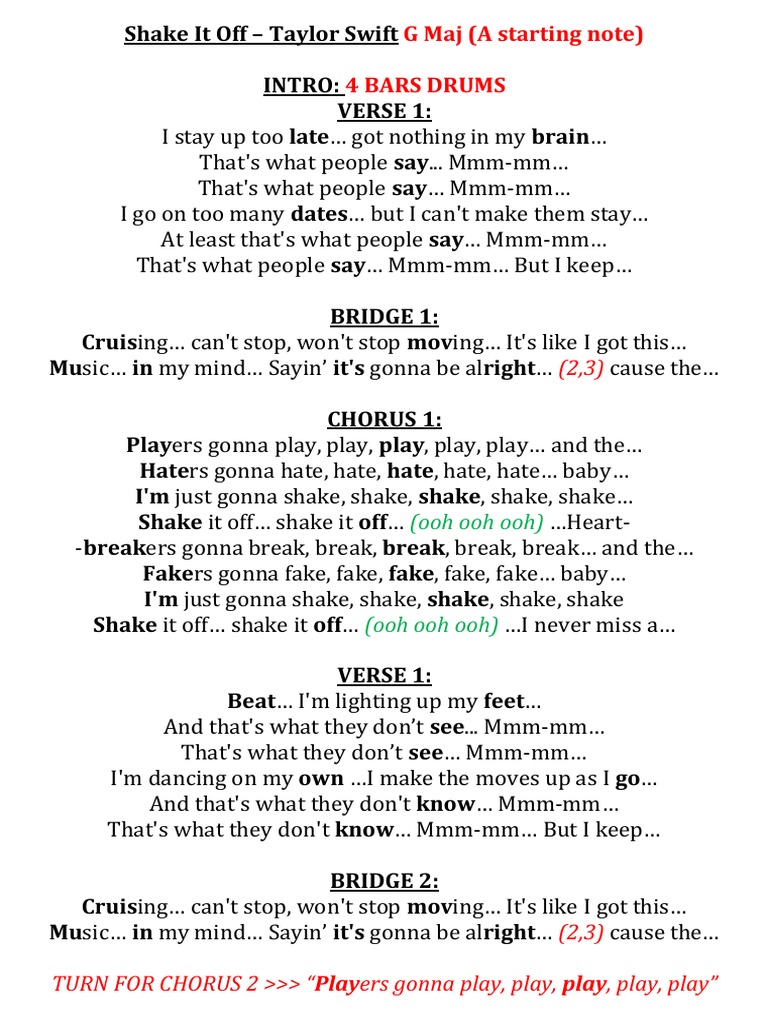 Shake It Off Taylor Swift Lyrics