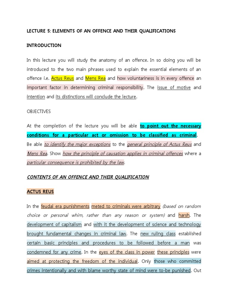 Elements of Criminal Offence Explained | PDF | Mens Rea | Recklessness ...