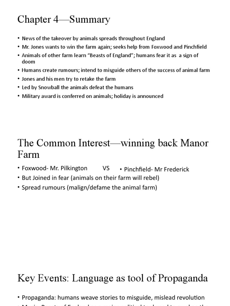Chapter 4 Summary: Animal Farm's Struggles | PDF | History