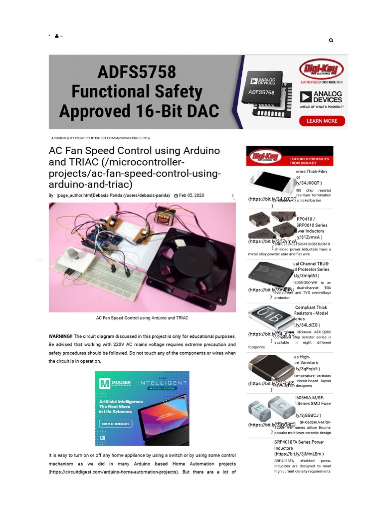 AC Fan Speed Control Using Arduino and TRIAC (/microcontroller-Projects ...