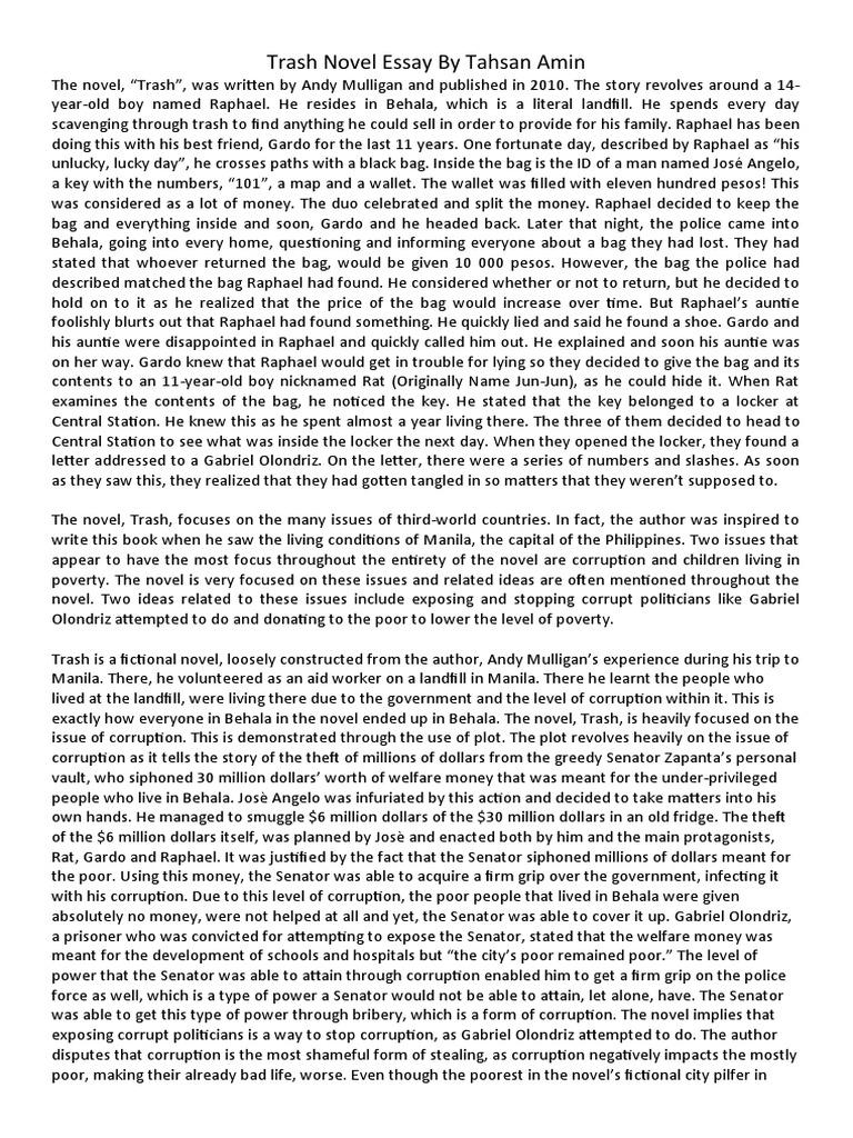 Trash Novel Essay by Tahsan Amin | PDF | Poverty | Poverty & Homelessness