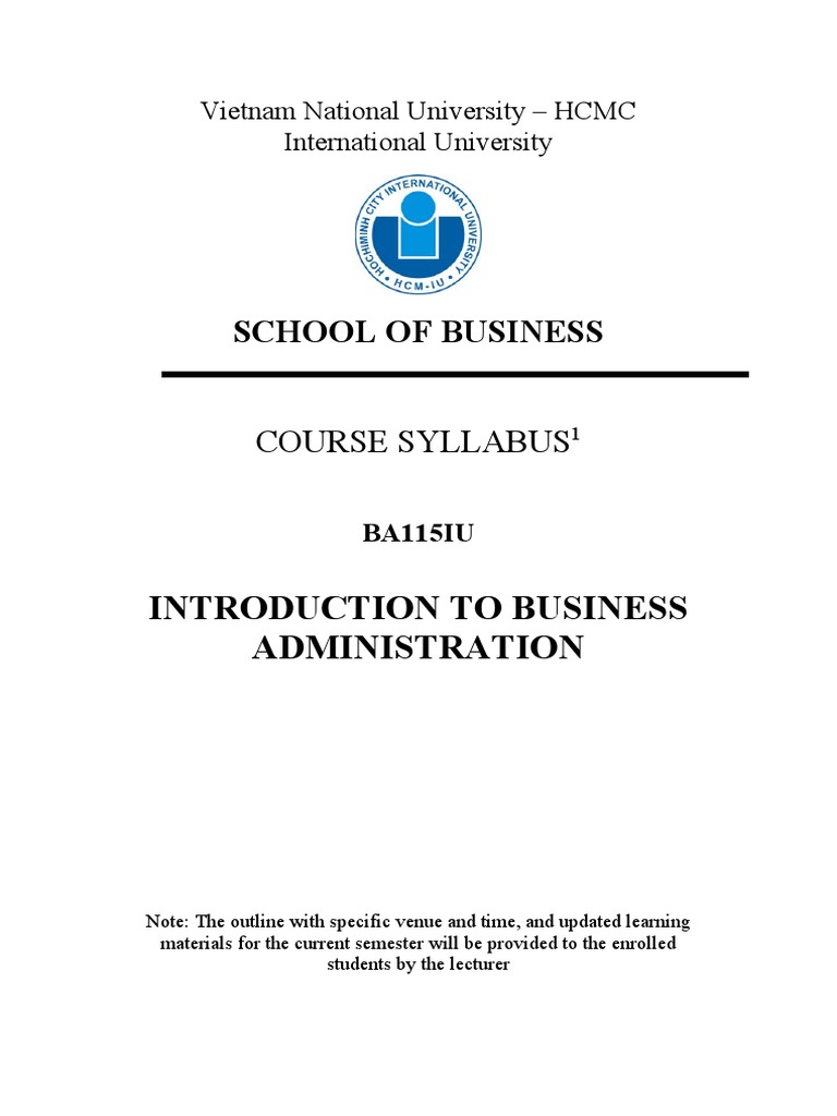 Introduction to Business Administration Syllabus | PDF | Marketing ...