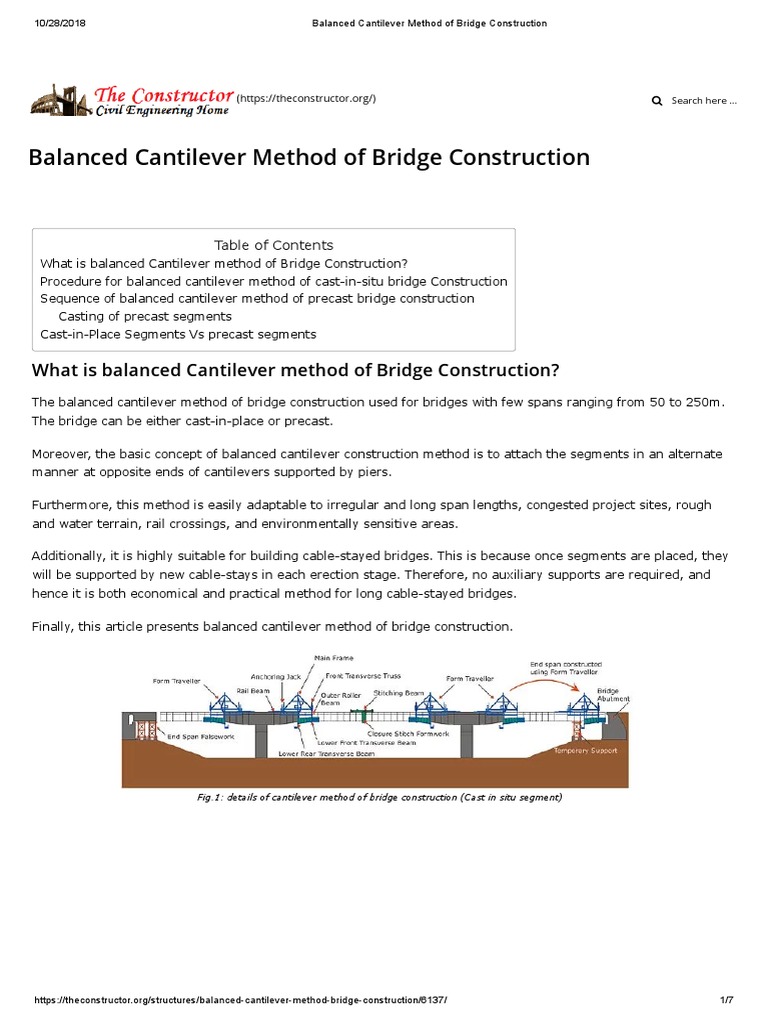 Balanced Cantilever Method of Bridge Construction | PDF | Structural Engineering | Civil Engineering