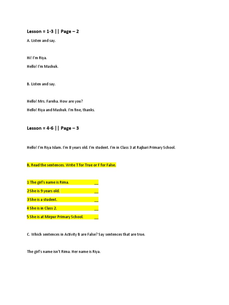 English Class 3 | PDF | Bangladesh | Foods