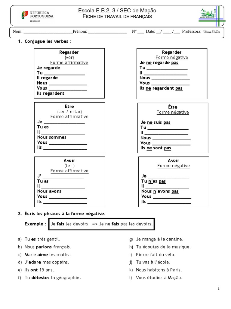 Formes Négatives des Verbes en Français | PDF | Grammaire | Linguistique