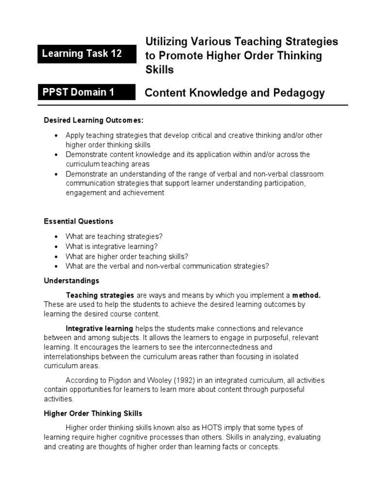 Learning Task 12 | PDF | Learning | Curriculum