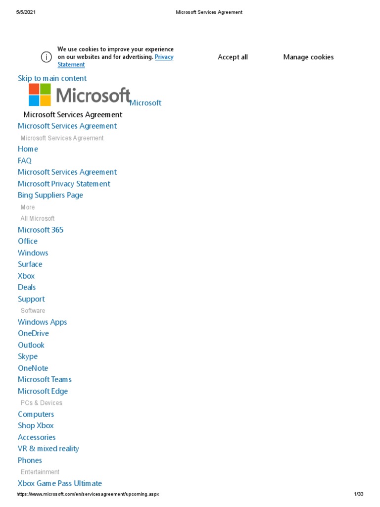 Microsoft Services Agreement | PDF | Payments | Microsoft