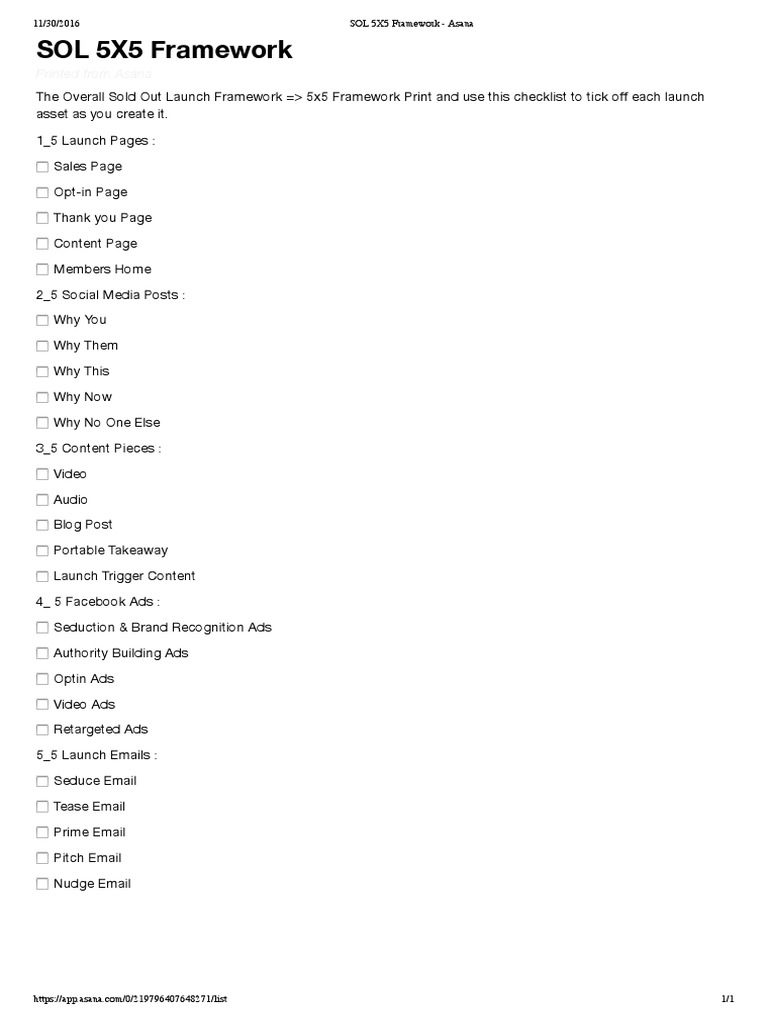 SOL 5X5 Framework: Printed From Asana | PDF | Career & Growth