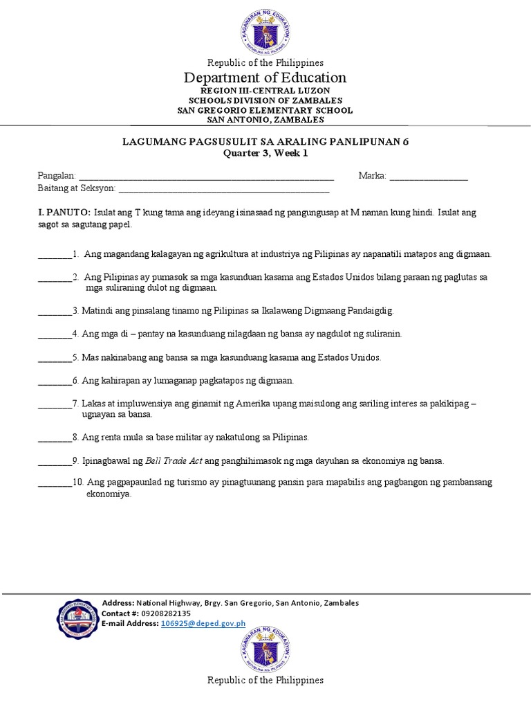 Summative AP Q3W1 | PDF