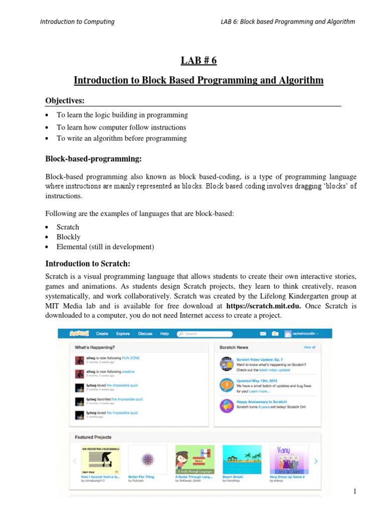 ITC LAB 6 - Scratch + Algorithms | PDF | Scratch (Programming Language) | Computer Programming
