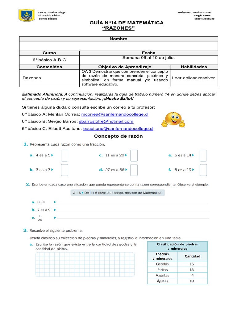6°básico Guía N°14 Matemática Razones | PDF | Educación primaria | Science