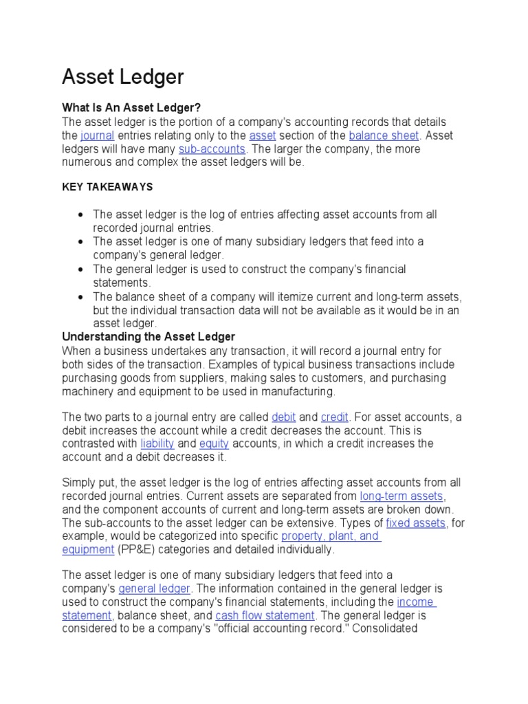 What Is An Asset Ledger? | PDF | Debits And Credits | Balance Sheet