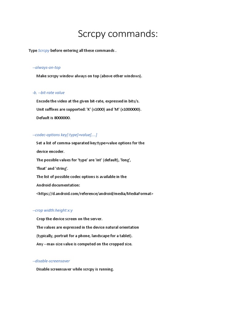 Scrcpy Commands and Shortcuts | PDF | Android (Operating System ...