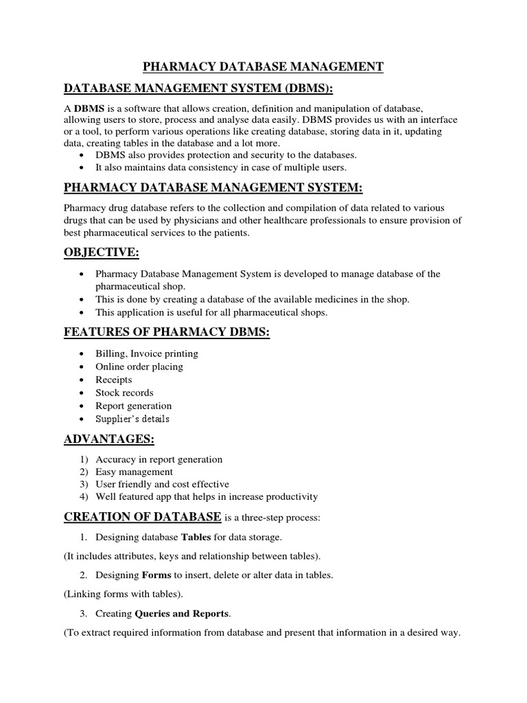 Pharmacy Database Management | PDF | Databases | Data Management