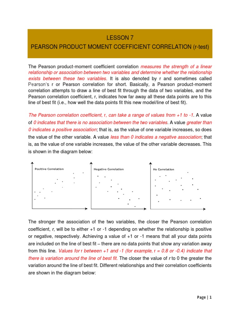 Lesson 7 Pearson Product of Moment Coefficient Correlation | Download Free PDF | Correlation And ...