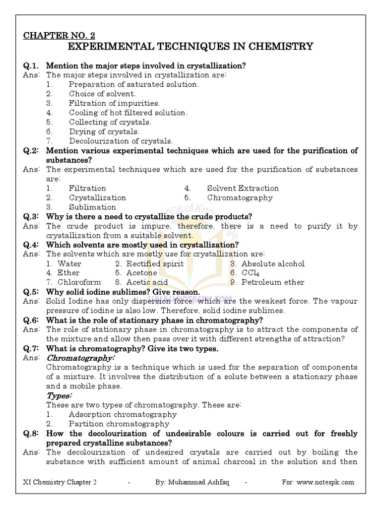 Chapter 2: Experimental Techniques in Chemistry | PDF | Chromatography ...