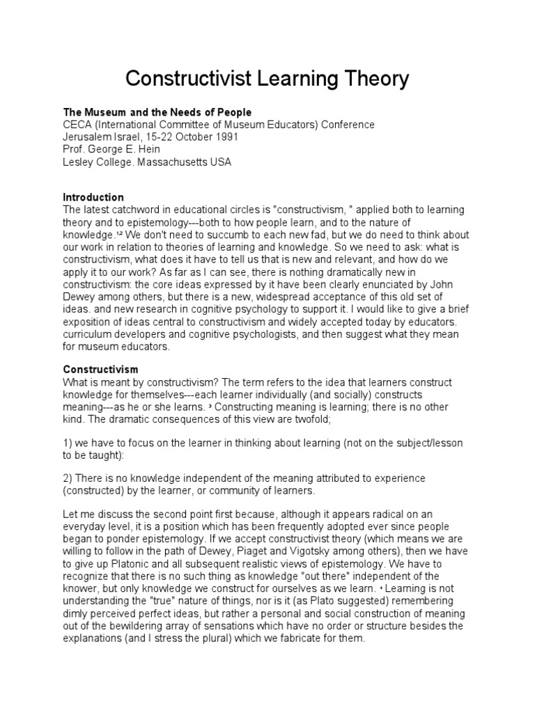 Constructivist Learning Theory | PDF | Constructivism (Philosophy Of ...